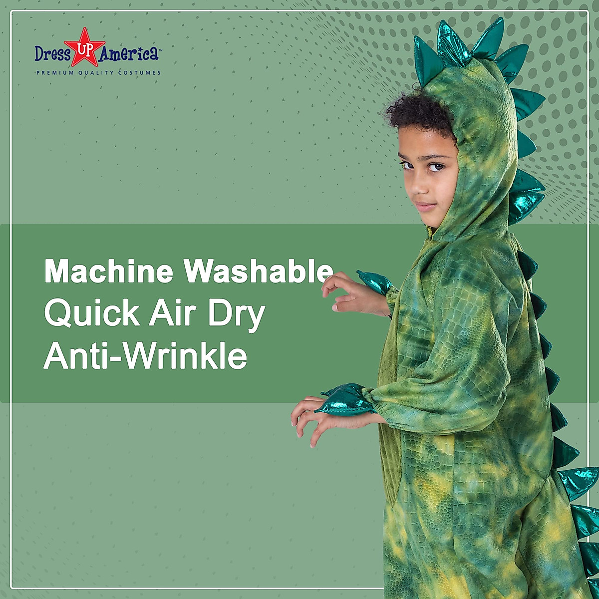 Dress Up America T-Rex Costume for Kids - Dinosaur Costume for Boys and Girls - Green Dino Jumpsuit (Small)