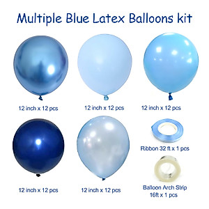 Blue Balloon Metallic Blue Balloons, 60Pcs 12Inch Chrome Blue Balloons Macaron Baby Blue Balloons Pearl Blue Balloons Navy Blue Latex Balloons for Birthday Wedding Baby Shower Party Decoration