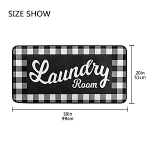 White Buffalo Plaid Kitchen Rugs Non Slip Kitchen Floor Mats Cushioned Kitchen Mats and Rugs Washable Anti Fatigue Mats for Laundry Sink Standing Home Office Decor - 39x20 IN Laundry Room