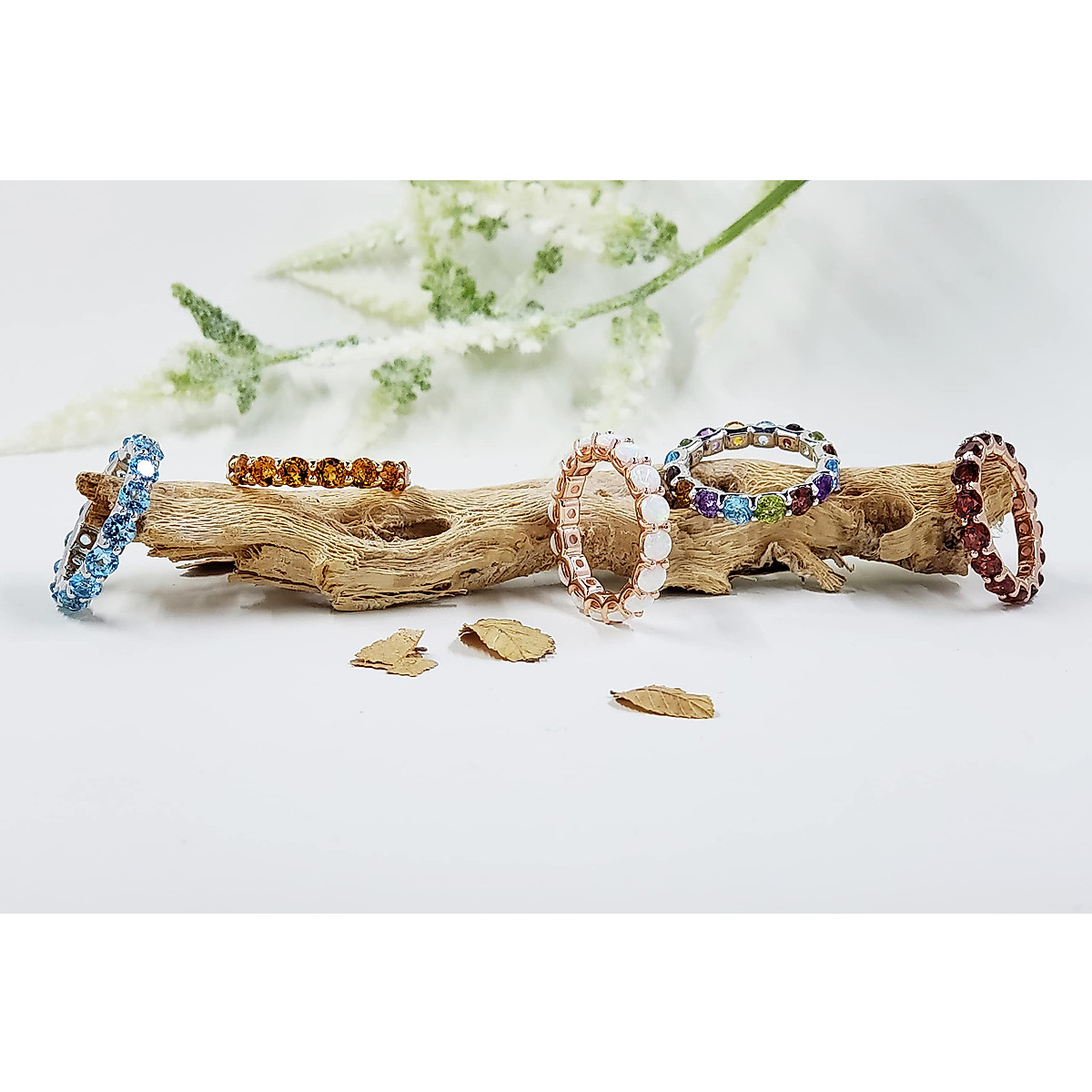 Tirafina Amethyst, Blue Topaz, Citrine, Rhodolite Garnet and Peridot Eternity Band Ring, Sterling Silver, Round Stones, Birthstone Rings for Women (4 mm stone)