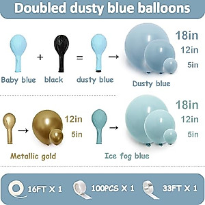 Captank Dusty Blue Balloon Garland - Pastel Blue Double Stuffed Slate Blue Balloons Different Sizes Blue Gold Balloon Garland Kit for Boy Birthday Baby Shower Wedding Anniversary Party Decorations