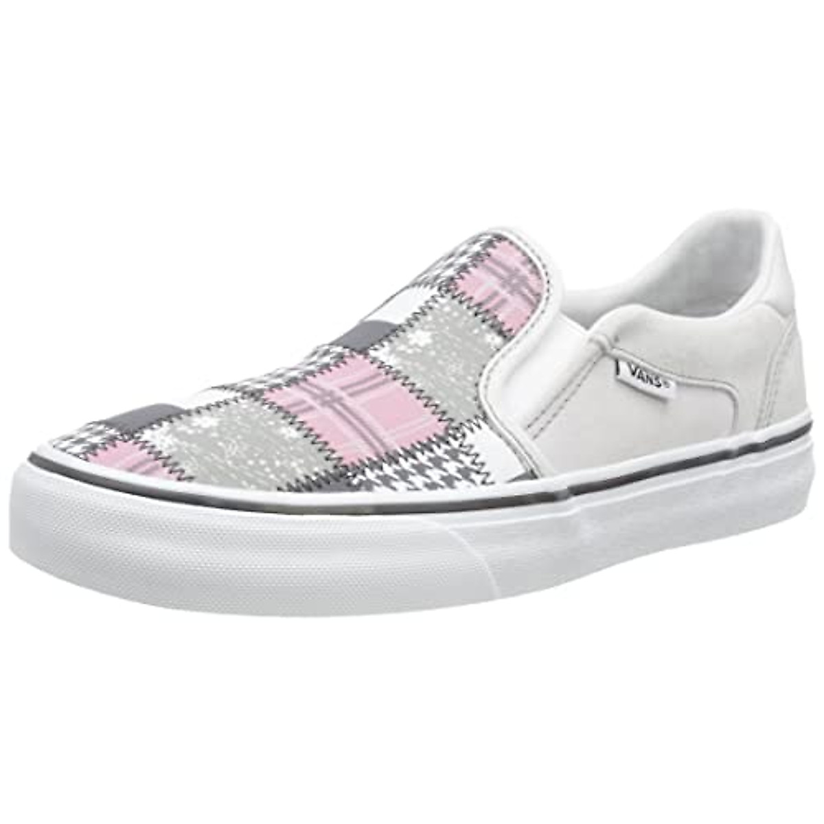 Vans Unisex Asher Canvas Low Platform Slip On Sneaker - Deluxe Patchwork Light Grey 9