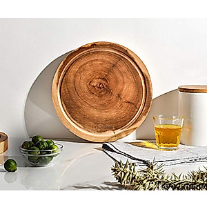Linoroso Round Cutting Board, Exquisite Non-Splicing Acacia Wood Cheese Board, Reversible Round (Dia. 10inch) Charcuterie Board with Juice Groove (Non-Exact Round, Follow Actual Shape of wood)