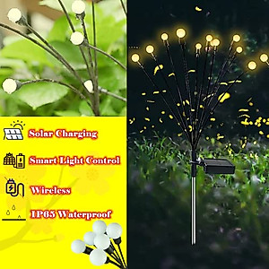 2 Packs Solar Lights Outdoor Waterproof, 20LED Solar Firefly Lights Waterproof, Solar Garden Lights, Swaying When Wind Blows, Path Landscape Outdoor Decorative Lights(Warm)