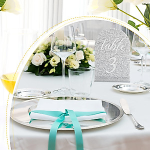 Geetery 10 Pcs Bling Table Numbers 1-10, Silver Acrylic Wedding Table Number with Stands, 5 x 7 Inch Table Number Holders, Glitter Table Sign Numbers for Wedding Reception, Event, Party