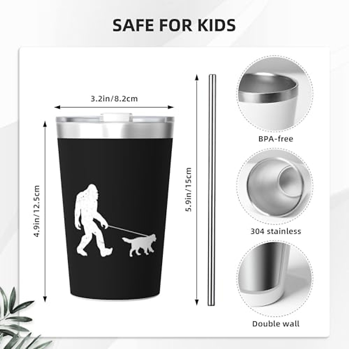 12oz Tumbler Funny Bigfoot And Dog Stainless Steel Cup With Straw And Lid Spill Proof Bulk Double Wall Vacuum Reusable Water Tumblers For Cold Hot Drink