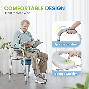 OasisSpace Stand Alone Raised Toilet Seat 500lbs - Adjustable Toilet Safety Frame Raised Toilet Seat with Handles for Elderly, Medical Beside Commode Chair for Senior and Disabled