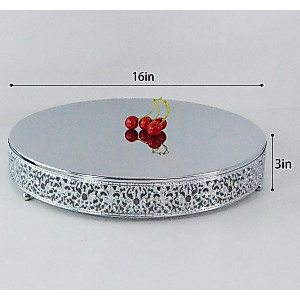 FEICTPOX Cake Stand, Metal Round Cupcake Dessert Stand Cake Display Holder Cookies Fruit Serving Tray Decor for Wedding Party Birthday Baby Showers Anniversary (16in, Silver,Hi-Q)