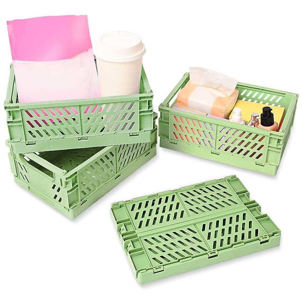 Kalevel Plastic Storage Bins Stacking Storage Containers Large Plastic Storage Baskets With Handles for Organizing Home Office Green