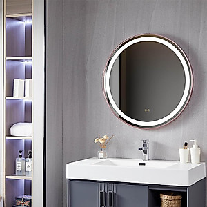 PetusHouse 32 inch Rose Gold LED Bathroom Mirror Circle Illuminated Wall Mounted Lighted Mirror Anti-Fog 3 Colors Change IP44 Dimmable Round LED Bathroom Mirror