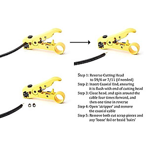 Premium Coaxial Cable Cutter/Prepping Tool for RG59, RG6, RG7, and RG11 - Stripping Tool for Category Cable- CAT6 CAT5 CAT3 Stripper - Universal for coaxial and cat wire