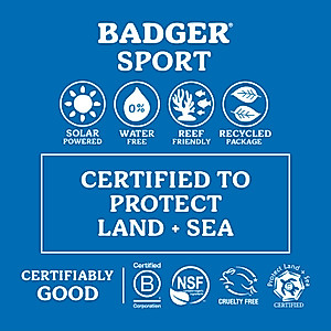 Badger Reef Safe Sunscreen, SPF 40 Sport Mineral Sunscreen, 98% Organic Sunscreen Ingredients, Broad Spectrum, Water Resistant, Zinc Oxide Sunscreen, Unscented, 2.9 fl oz