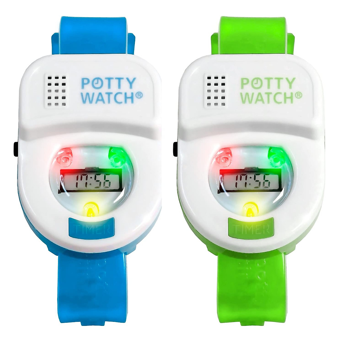Potty Time: The Original Potty Watch | Water Resistant, Toilet Training Aid, Warranty Included. (30, 60 or 90 Min Automatic Timers Plays Music & Flashing Lights for Fun & Gentle Reminders)Blue & Green