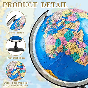Lewtemi 13 Inch World Globe with Stand, Blue, Metal & Plastic Base, Political Map, Easy Rotate, Retro Style, Educational Globe for Students & Teachers