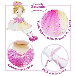 June Garden 16" Ballerina Princess Polina - Stuffed Plush Soft Doll - Pink Outfit - Gift for Toddler Girls