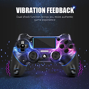 Open Red Custom Deisgn, Replacement for PS4 Controller, Starry Sky Wireless PS4 Controller Joystick for PS4, Slim, Pro and Windows PC, Bonus Two Thumb Grips
