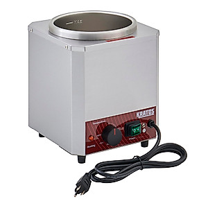 Kratos 29M-052 Single 3.5 Quart Electric Countertop Food Warmer with Inset Pot, Lid, and Ladle. Stainless Steel Nacho Cheese and Chili Warmer. 120V, 200W