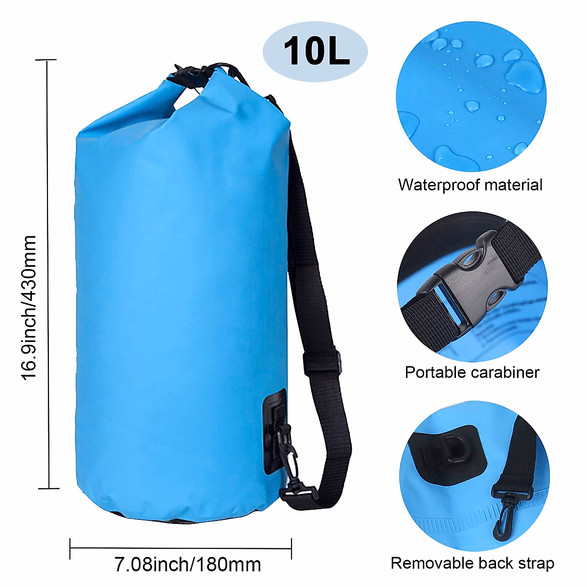 BOMEI PACK - Blue Waterproof Dry Bag for Kayaking, Beach, Rafting, Boating, Hiking, Camping and Fishing