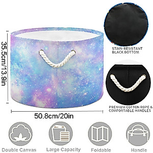 visesunny Collapsible Large Capacity Basket Magic Galaxy Star Blue Sky Clothes Toy Storage Hamper with Durable Cotton Handles Home Organizer Solution for Bathroom, Bedroom, Nursery, Laundry,Closet
