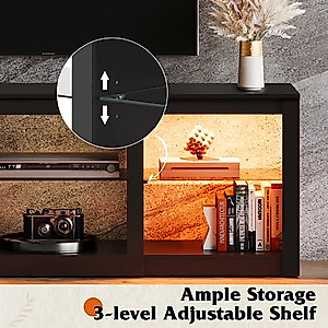 WLIVE TV Stand with LED Lights for TVs up to 65 inch, Entertainment Center with Glass Shelves, Modern TV Console for Living Room, Media Console with Storage, Black