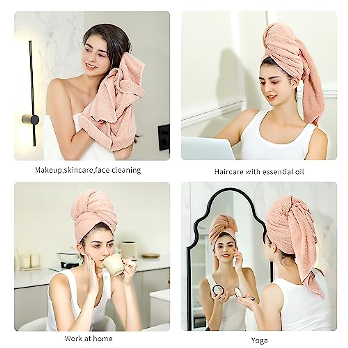 Laojbaba Microfiber Hair Towel Quick Dry Hair Towel Hair Drying Towels Suitable for All Kinds of Hair Ultra Absorbent Long and Thick Hair 24X48inch Lotus Root Pink (1pcs)