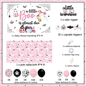 A Little Boo is Almost Due Halloween Baby Shower Decorations for Girl Pink and Black Balloon Garland Arch Kit Backdrop Tablecloths Cake Topper Bat Ghost Foil Balloons for Halloween Table Decorations