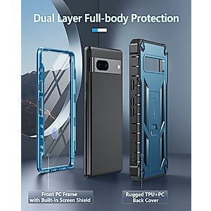 FNTCASE for Google Pixel 7a Case: Dual Layer Protective Rugged Shockproof Cell Phone Cover with Built-in Screen Protector & Kickstand | Military Grade Drop Heavy Duty Protection Tough 7A Case 6.1''