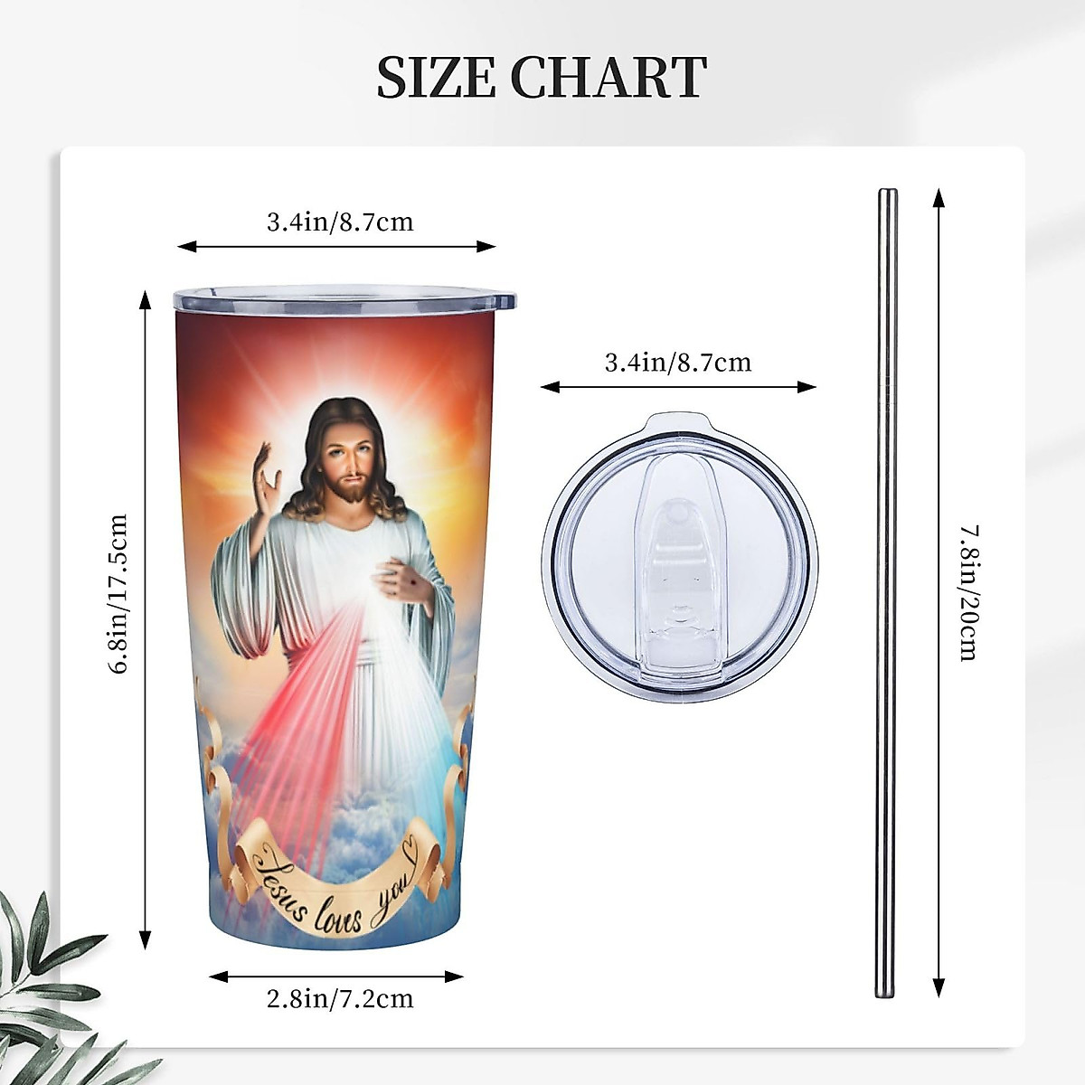 Worltoldb Jesus Christian 20oz Insulated Stainless Steel Tumbler With Lids And Straws Stainless Steel Double Wall Vacuum Insulated Travel Coffee Mug Leak-Proof Lid & Flip Lid For Hot And Cold Drinks
