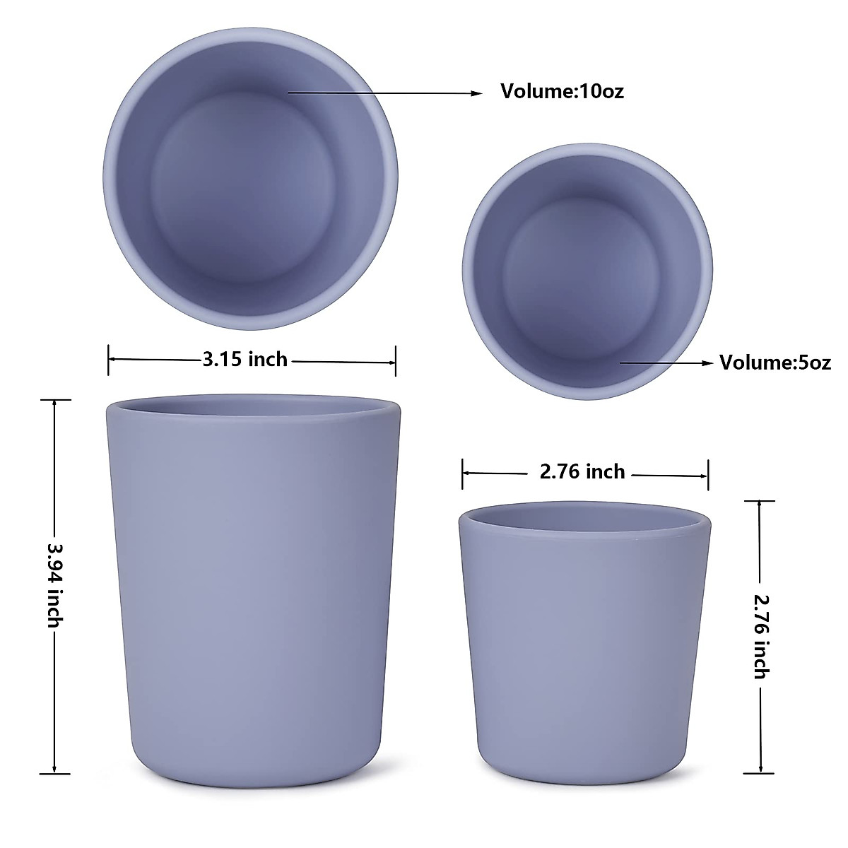 Silicone Baby Cup 2Pack, Silicone Cup for Toddlers, Baby Open Cup BPA/Phthalate Free, Shatter Proof. (Gray)