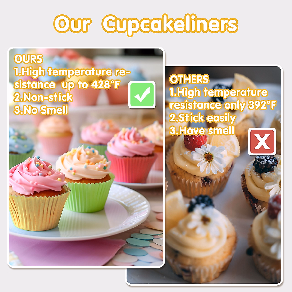 Jumbo Cupcake Liners 300 pcs White Muffin Liners No Smell,Food&Grade,Greaseproof Paper Baking Cups, Cupcake Wrappers For Party,Christmas by GoldenBakeryFamily