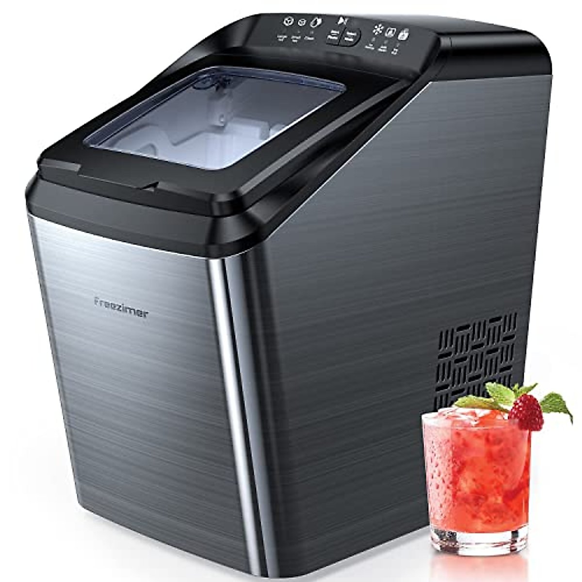 Freezimer DreamiceX1| Ice Makers Countertop Self-Cleaning, Portable Ice Maker Machine Countertop, 9 Cubes Ready in 7-10 Mins, 2 Size Ice Cubes Bullet Ice Machine | 33lbs/24h Silver