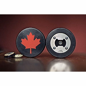 Canadian Maple Leaf Bottle Opener, Made from a real Hockey Puck