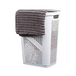 Mind Reader Basket Collection, Slim Laundry Hamper, 60 Liter (15kg/33lbs) Capacity, Cut Out Handles, Attached Hinged Lid, Ventilated, 13.75"L x 17.25"W x 23.5"H, White