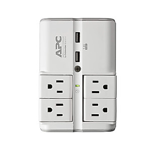 APC Wall Outlet Surge Protector with USB Ports, PE4WRU3, (4) Rotating Multi Plug Outlet, 1080 Joule Surge Protection
