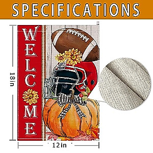 Fall Garden Flag, Welcome Fall Football Yard Flag 12x18 Double-Sided Autumn, Fall Football Pumpkins Welcome Garden Flags Burlap Signs Home Decorations Outdoor Farmhouse