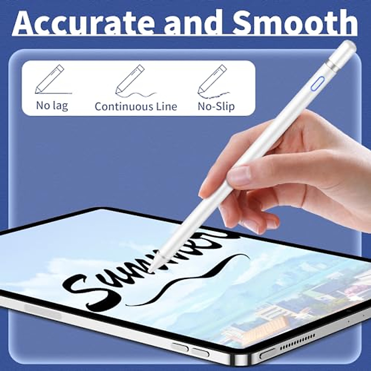 Stylus Pens for Touch Screens, Universal Fine Point iPad Pencil with Magnetic Cap for iPad, iPhone, Android, Tablet and Other Capacitive Touch Screen, Stylus Pen for iPad in Writing (White)