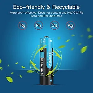 Kratax AA Rechargeable Batteries 3500mWh High Capacity Double A Lithium Battery 1.5V Constant Voltage Output, 1600Cycles, for Xbox Controller, Toys, Remote Controls, Flashlight-6 Pack AA Batteries
