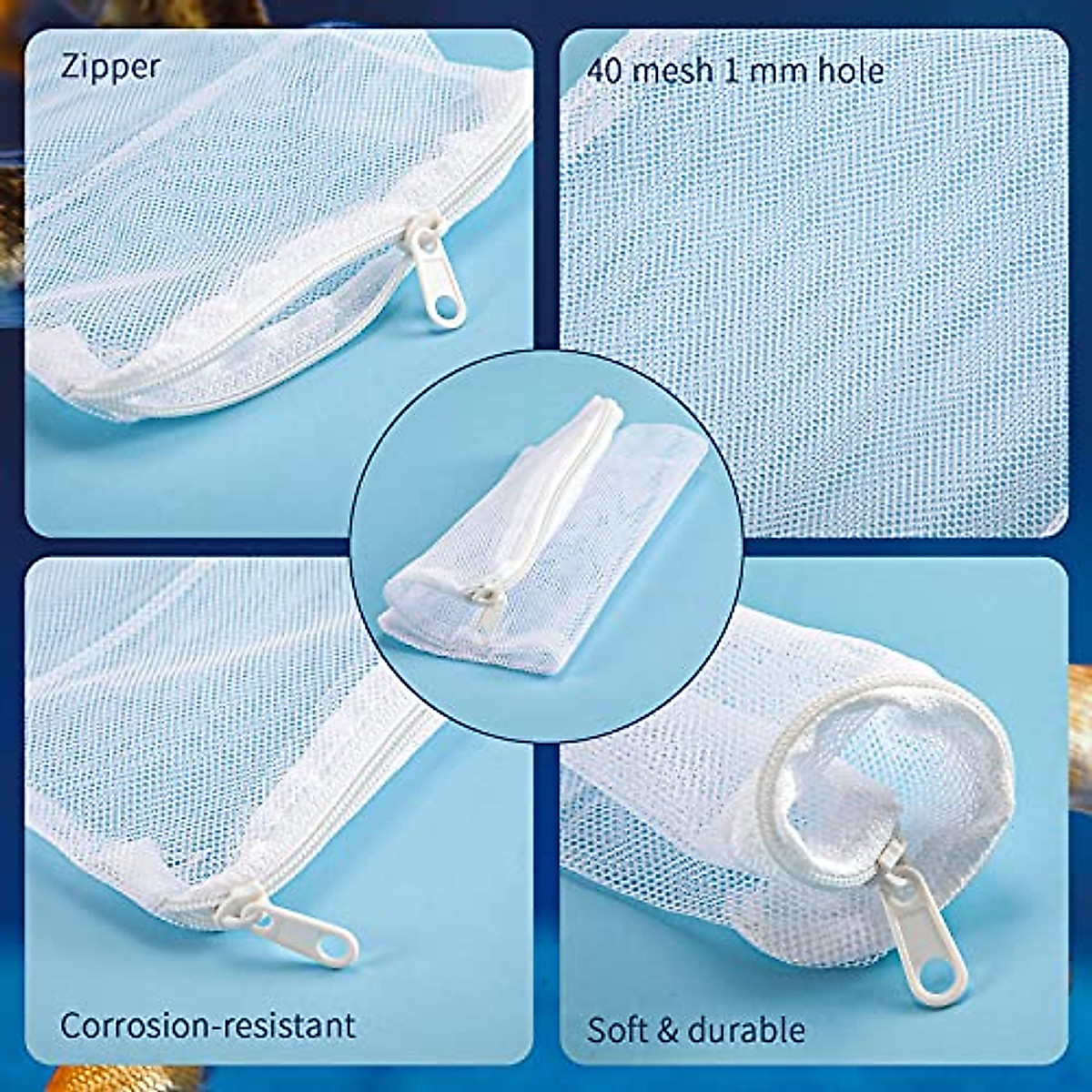 Shappy 20 Pieces Aquarium Filter Media Bags Fish Tank Filter Bag White Net Bag Fine Mesh Filter Bag with Zipper for Activated Carbon Biospheres Ceramic Rings Fresh or Saltwater Tanks