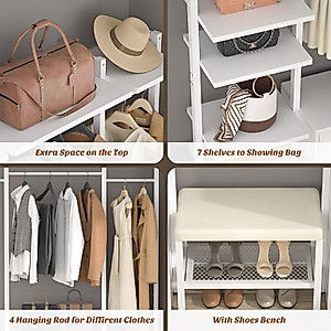 Aheaplus 8FT Closet Organizer Systems with 6-Drawers, 96'' Wood Closet Organizer with Storage for Walk In Closets, Clothing Rack Wardrobe Closet Garment Rack for Hanging Clothes, Bedroom, White