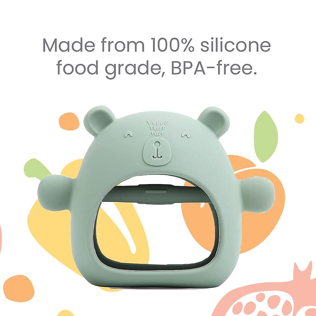 Lulyboo Silicone Teething Baby Bear, Easy to Grip Teether, Self Soothing Pain Relief for Teething, 0-12 Months, Green