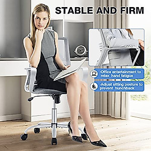 Office Chair - Ergonomic Office Chair Mid Back Office Desk Chair with Wheels Computer Chair with Lumbar Support Home Office Chair with Armrests for Adults, Grey