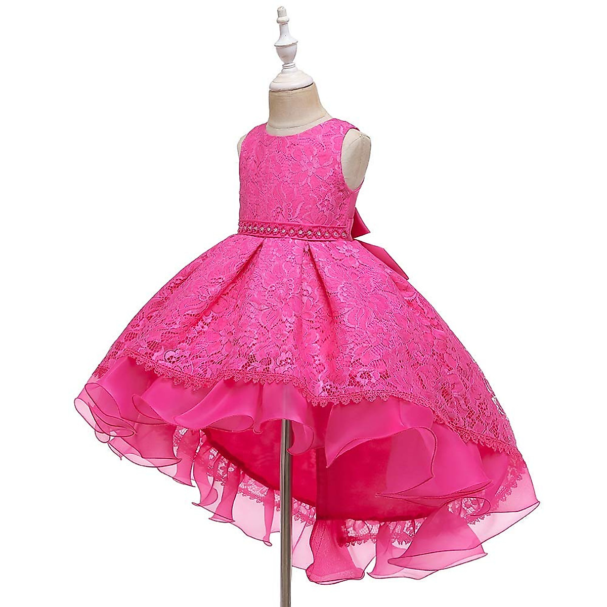Flower Princess Girls Dress for Kids Wedding Bridesmaid First Communion Birthday Party Holiday Formal Prom Dance Evening Ball Gown Embroidery Lace Long Tutu Dresses Hot Pink 7-8 Years