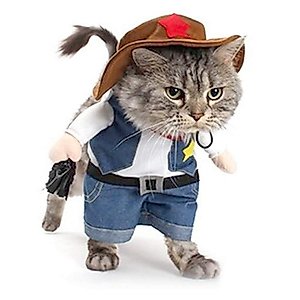 NACOCO Cowboy Dog Costume with Hat Dog Clothes Halloween Costumes for Cat and Small Dog (Small)