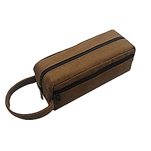 Enyuwlcm Heavy Canvas Stationery Large Pencil Bag with Handle Strap Durable Pencil Case with Two Compartments Zipper Pencil Holder 1 Pack Brown