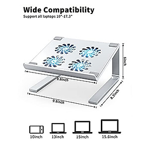 ERGOPOLLO Laptop Cooling Pad with Ultra Quiet Fans and 4 Port 3.0 USB Hubs Fast Output, Laptop Cooler Prevent CPU Overheating, Ergonomic Sturdy Stand Support 10-17.3” for Gaming Notebook, Sliver