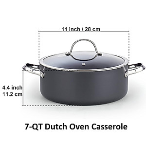 Cooks Standard Stock Pot Dutch Oven Casserole with Glass Lid, 7-Quart Classic Hard Anodized Nonstick Stockpot, Black