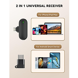 maxtopfit Wireless Lavalier Microphones for iPhone iPad Android - Double Mics Mini Microphone with Noise Cancellation and Mute Function, Lapel Microphone for YouTube,Tiktok,Interview