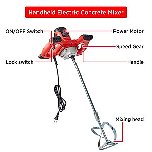 Ganggend 2300W Handheld Electric Concrete Mixer Portable Cement Mixer with 6 Adjustable Speed Mortar Mixer Mud Mixer for Mixing Mud Cement Mortar Paint Fodder
