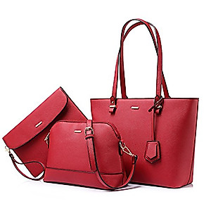 Handbags for Women Shoulder Bags Tote Satchel Hobo 3pcs Purse Set Red