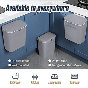 Domiella 2.4 Gal Hanging Trash Can with Lid,Cabinet Kitchen Compost Bin Counter Top Under Sink,Mountable Indoor Compost Bucket for Cupboard Bathroom (Gray)